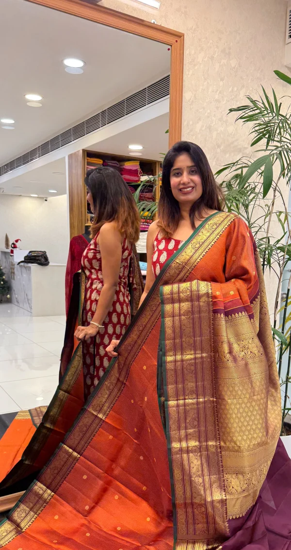 Vintage Kanchipuram Rust Orange – Markanda Weaves